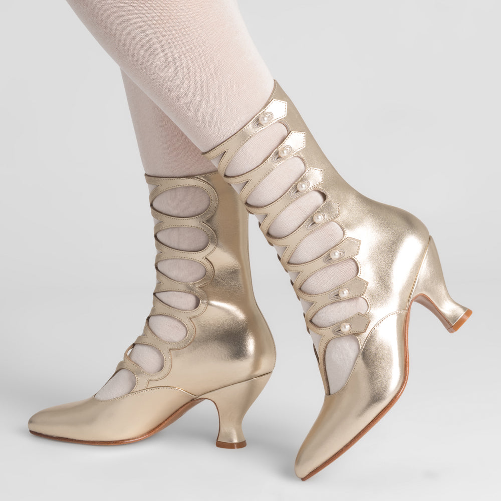 Cleo Edwardian Boots (Pale Gold) – American Duchess - Europe